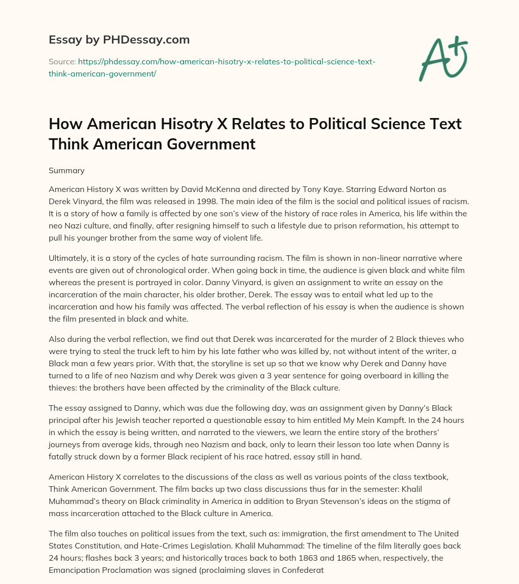 How American Hisotry X Relates to Political Science Text Think American ...
