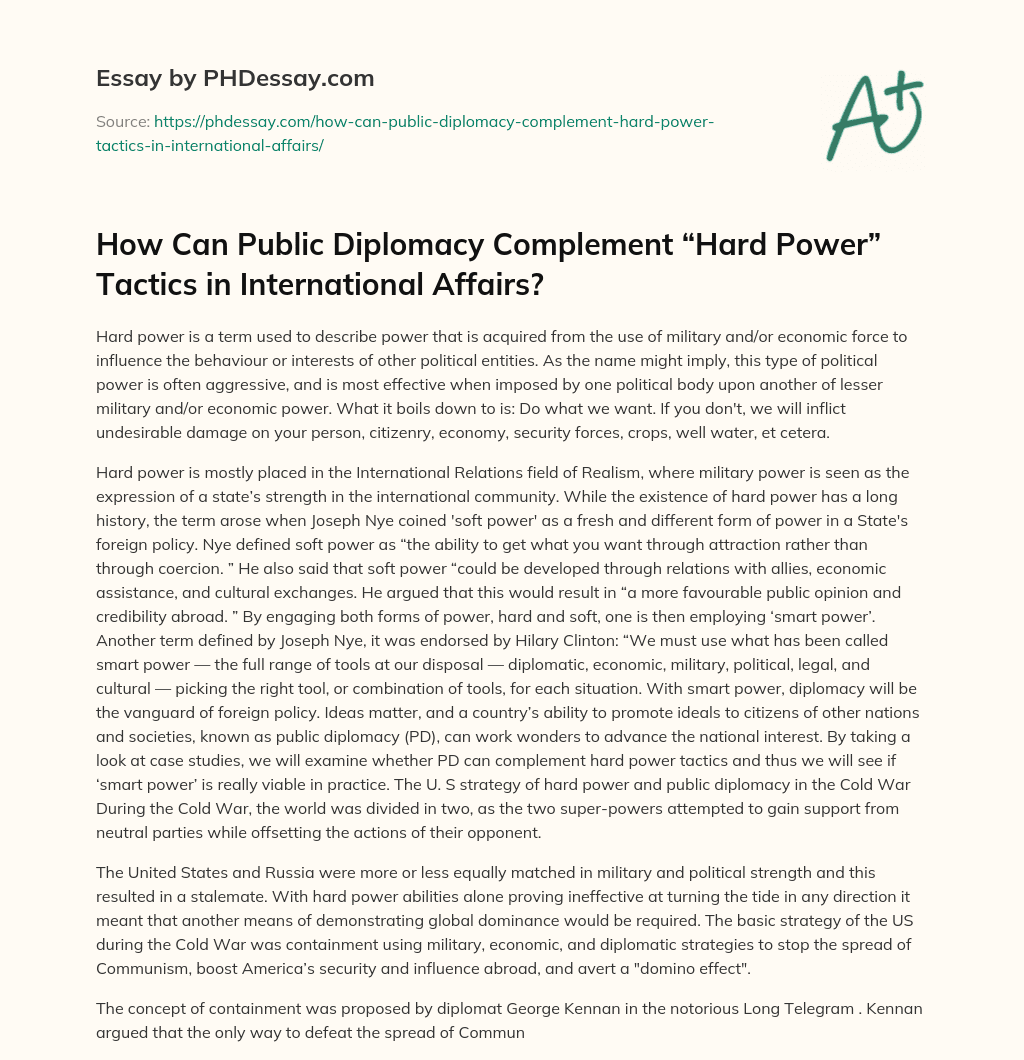 How Can Public Diplomacy Complement “Hard Power” Tactics in ...
