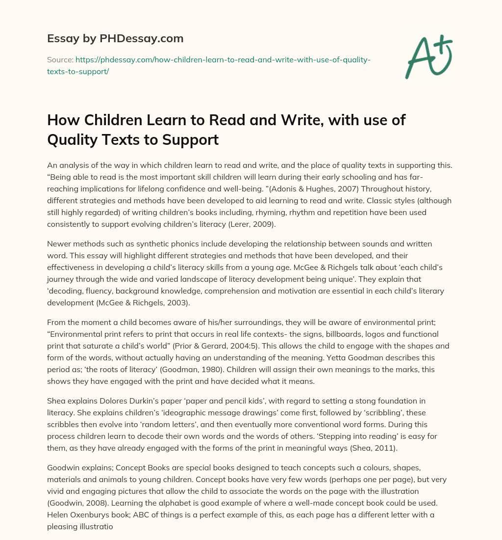 How Children Learn to Read and Write, with use of Quality Texts to ...