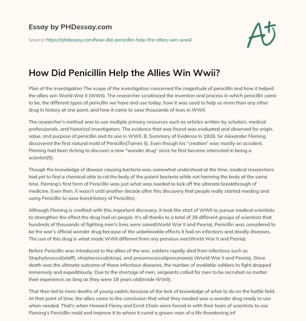 How Did Penicillin Help The Allies Win Wwii? Definition Essay Example ...