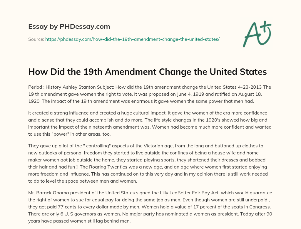 How Did the 19th Amendment Change the United States (300 Words ...