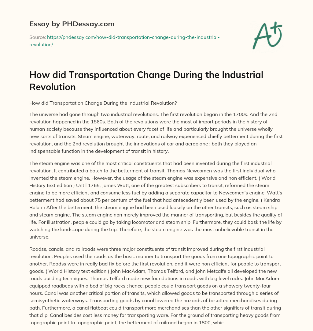 How Did Transportation Change During The Industrial Revolution Process ...