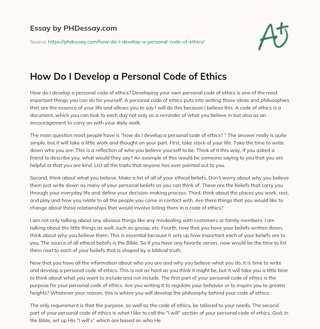How Do I Develop A Personal Code Of Ethics Essay Paper Example ...