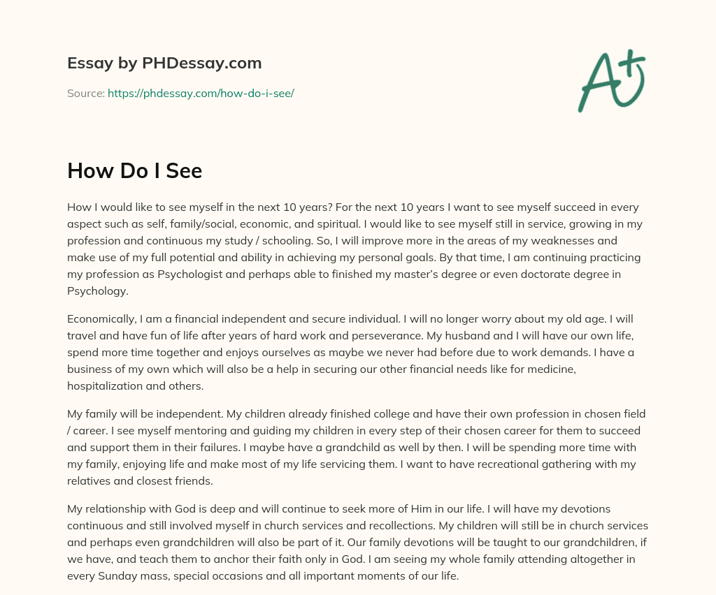 How Do I See (400 Words) - PHDessay.com