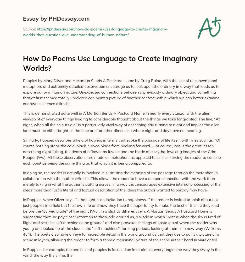 How Do Poems Use Language To Create Imaginary Worlds? Essay Example ...