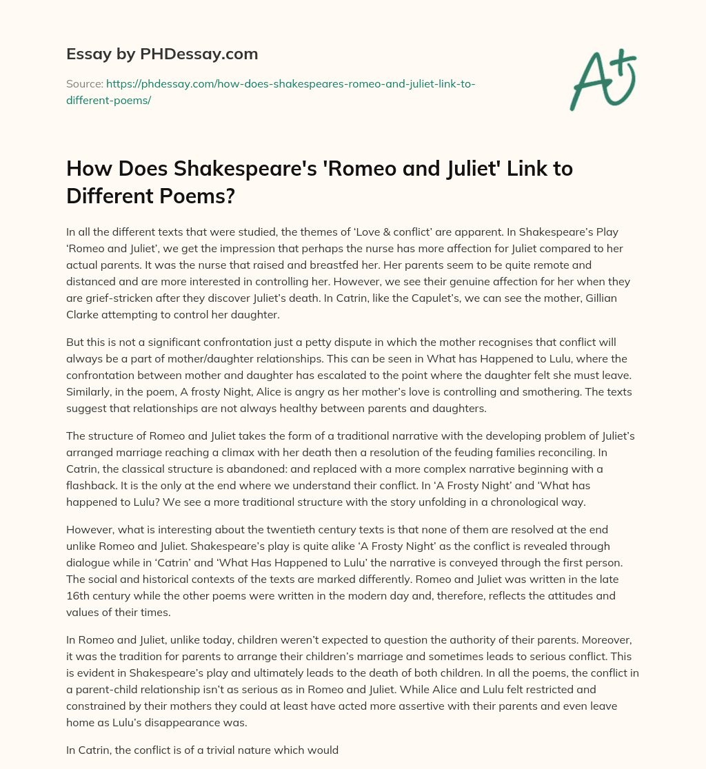 How Does Shakespeare's 'Romeo and Juliet' Link to Different Poems ...