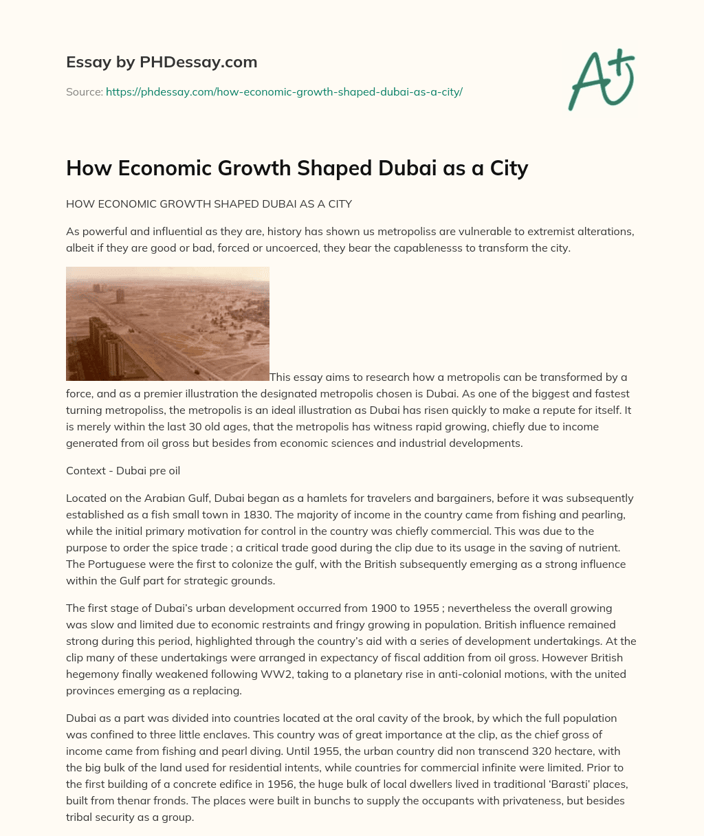 How Economic Growth Shaped Dubai As A City Essay Example - PHDessay.com