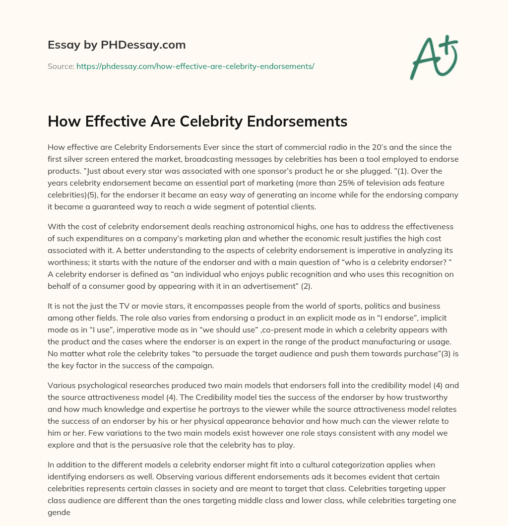 How Effective Are Celebrity Endorsements - PHDessay.com