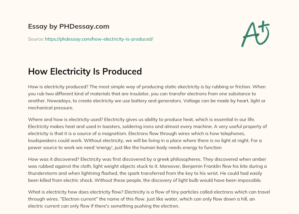 How Electricity Is Produced (300 Words) - PHDessay.com
