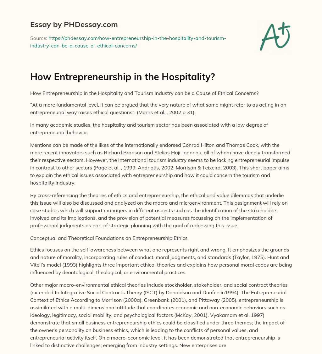 How Entrepreneurship in the Hospitality? - PHDessay.com