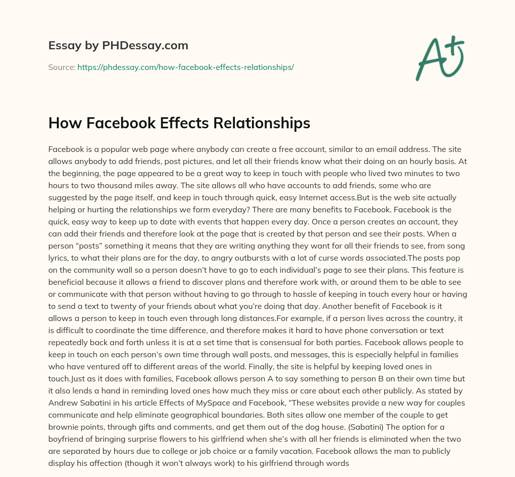 How Facebook Effects Relationships - PHDessay.com