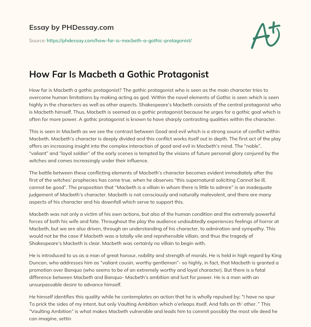 How Far Is Macbeth a Gothic Protagonist - PHDessay.com