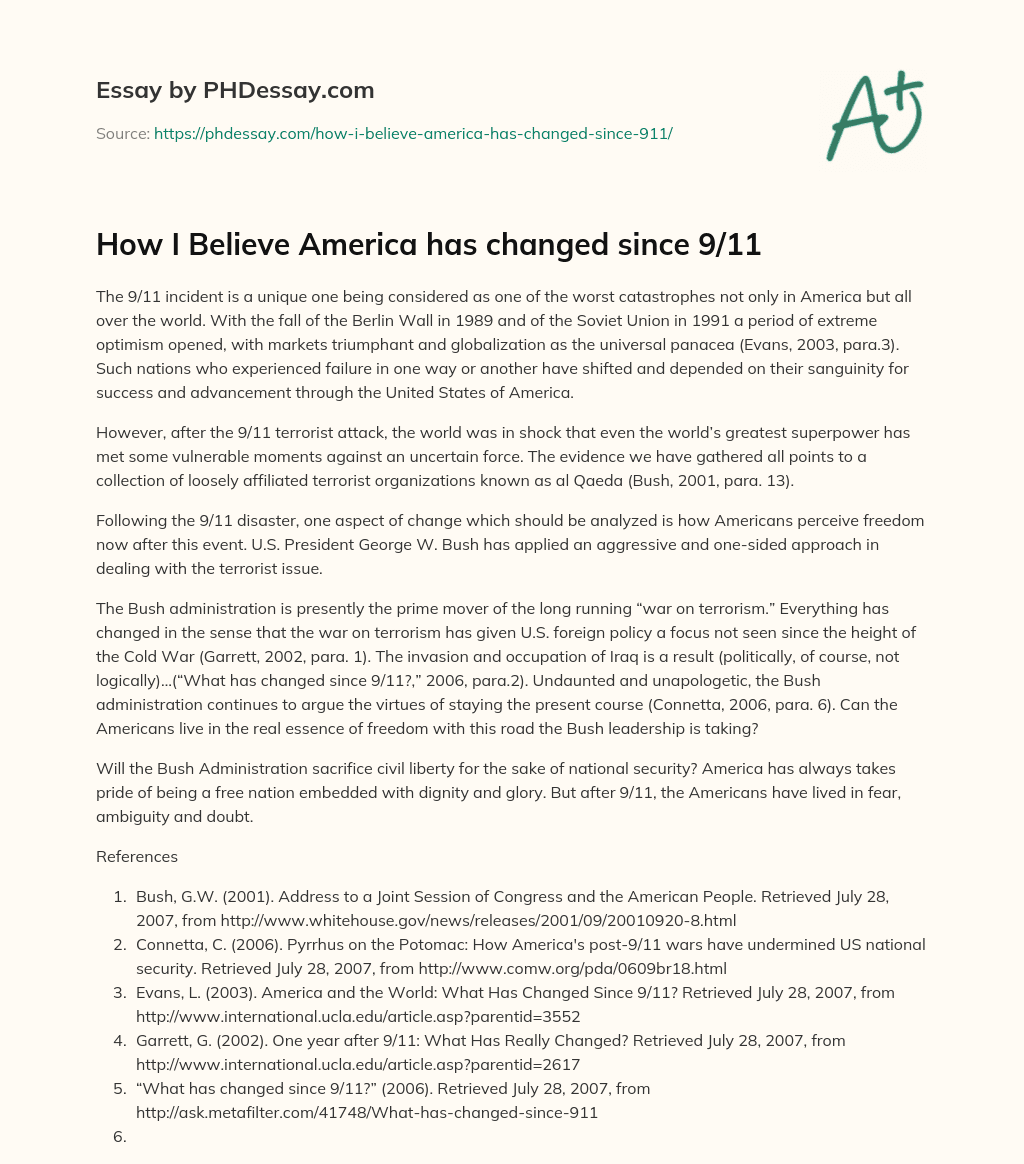 How I Believe America has changed since 9/11 (400 Words) - PHDessay.com