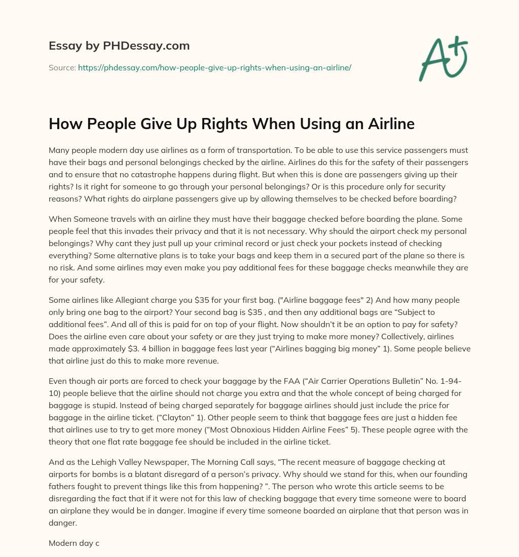 How People Give Up Rights When Using an Airline - PHDessay.com