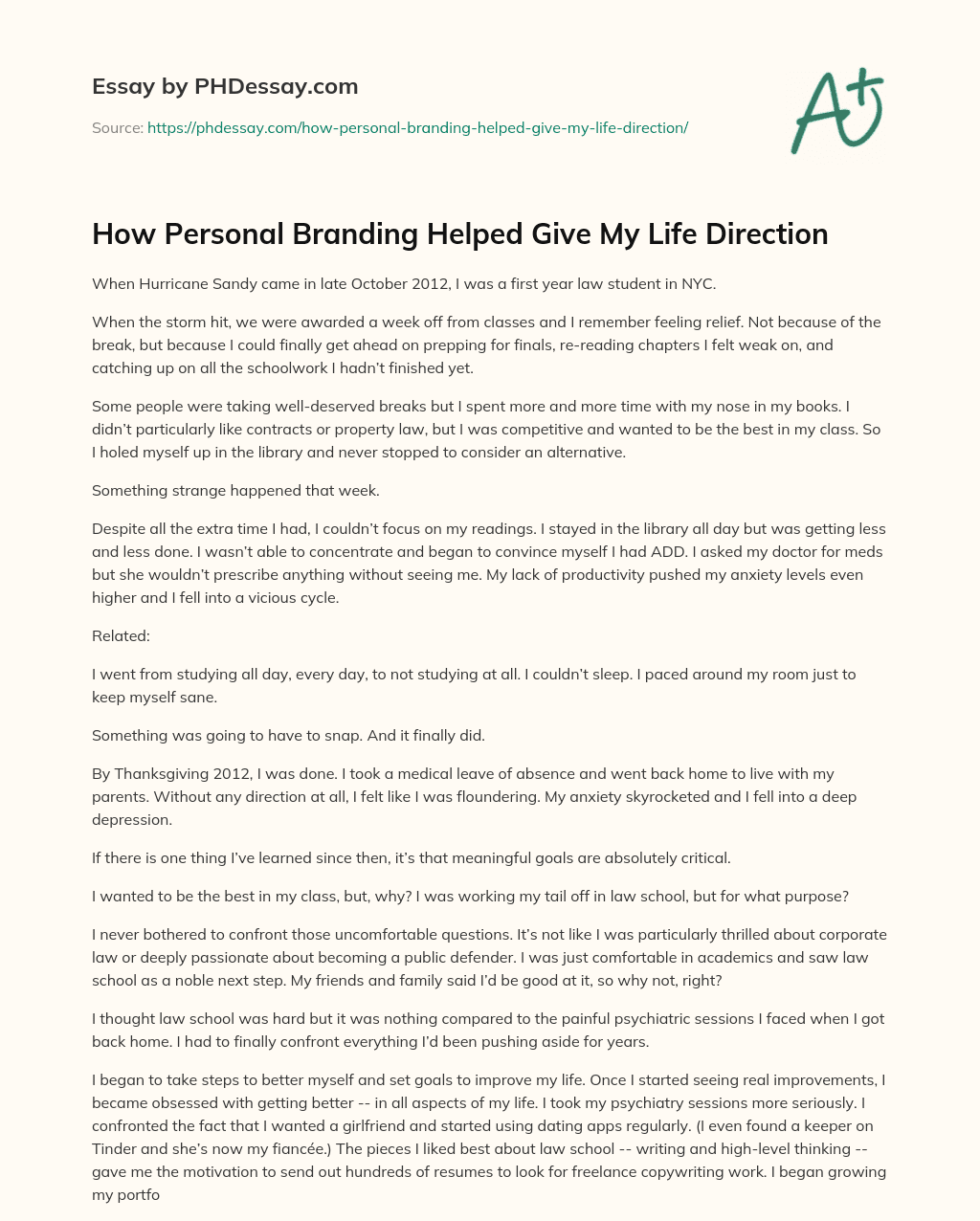How Personal Branding Helped Give My Life Direction Essay Example ...