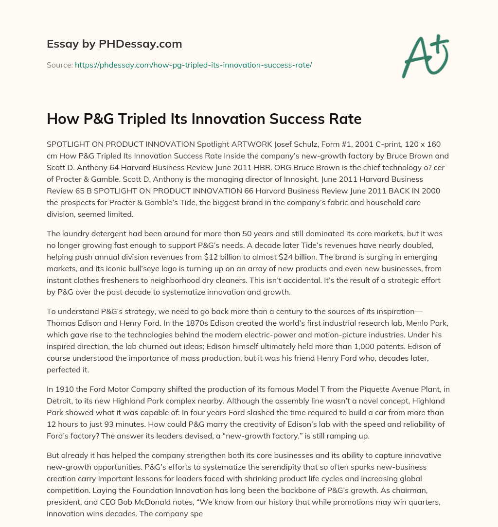 How P&G Tripled Its Innovation Success Rate - PHDessay.com