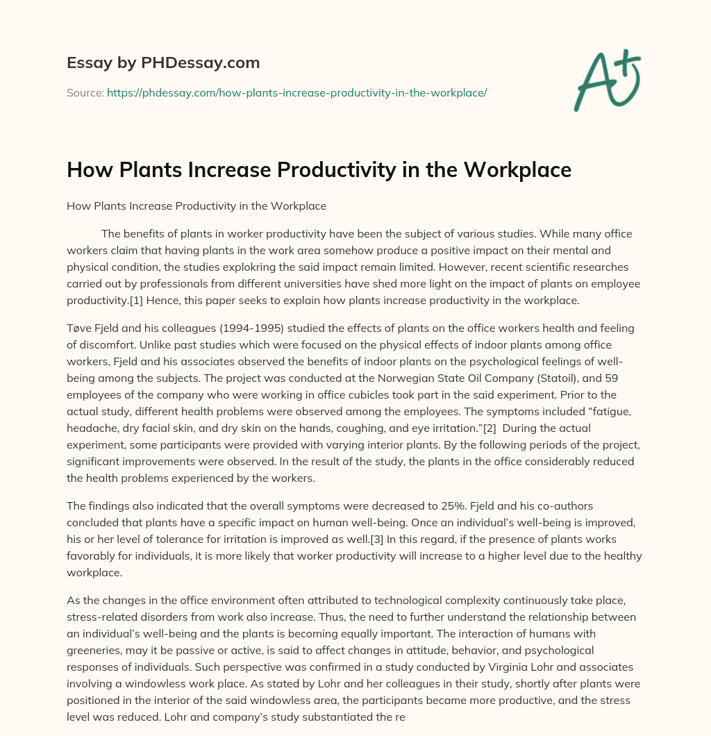 How Plants Increase Productivity In The Workplace Essay Example ...