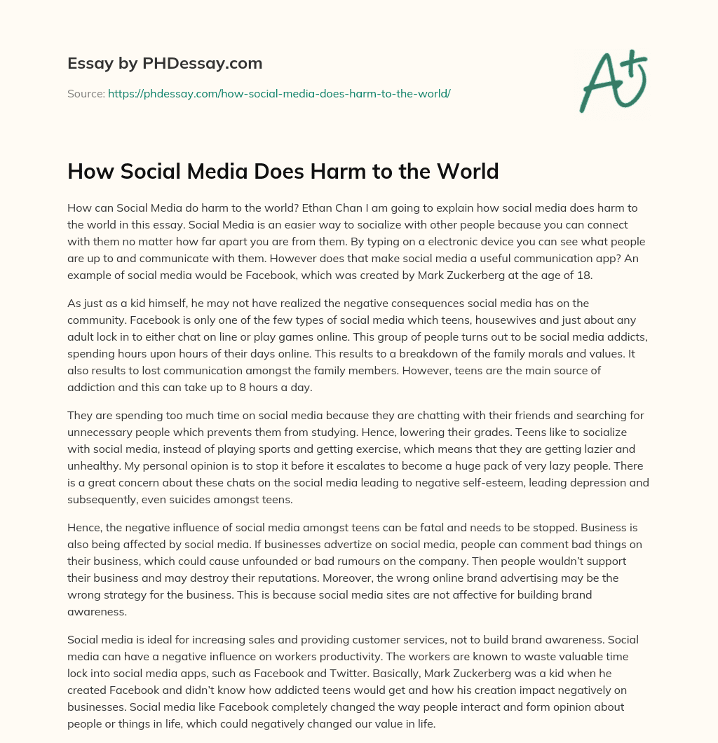 How Social Media Does Harm to the World (500 Words) - PHDessay.com