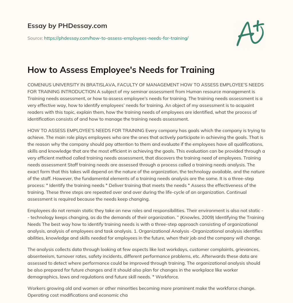 How to Assess Employee's Needs for Training - PHDessay.com