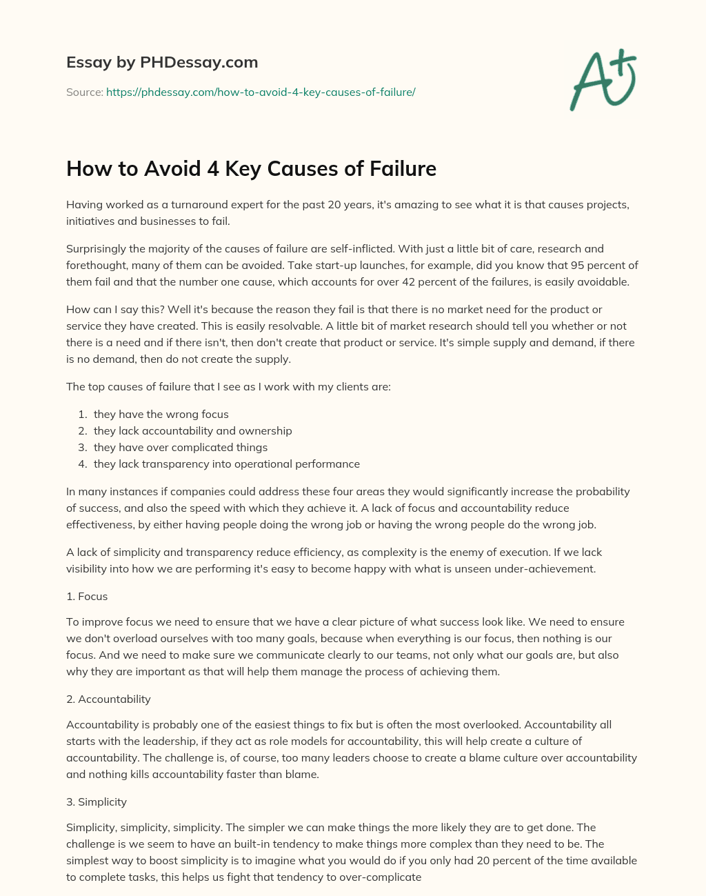 How to Avoid 4 Key Causes of Failure - PHDessay.com