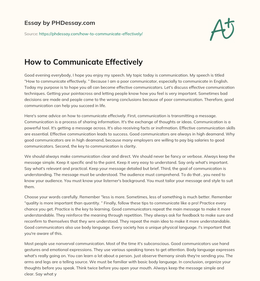 How to Communicate Effectively (600 Words) - PHDessay.com