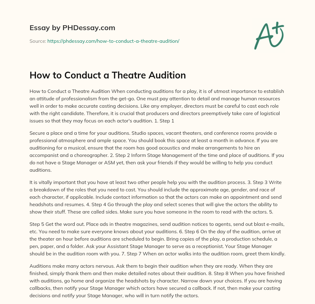 How to Conduct a Theatre Audition (500 Words) - PHDessay.com
