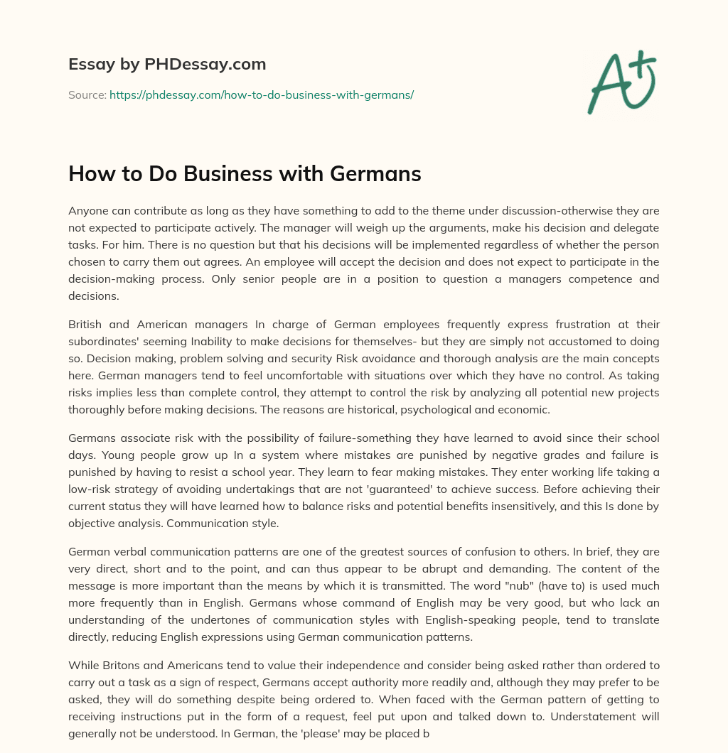 How to Do Business with Germans - PHDessay.com