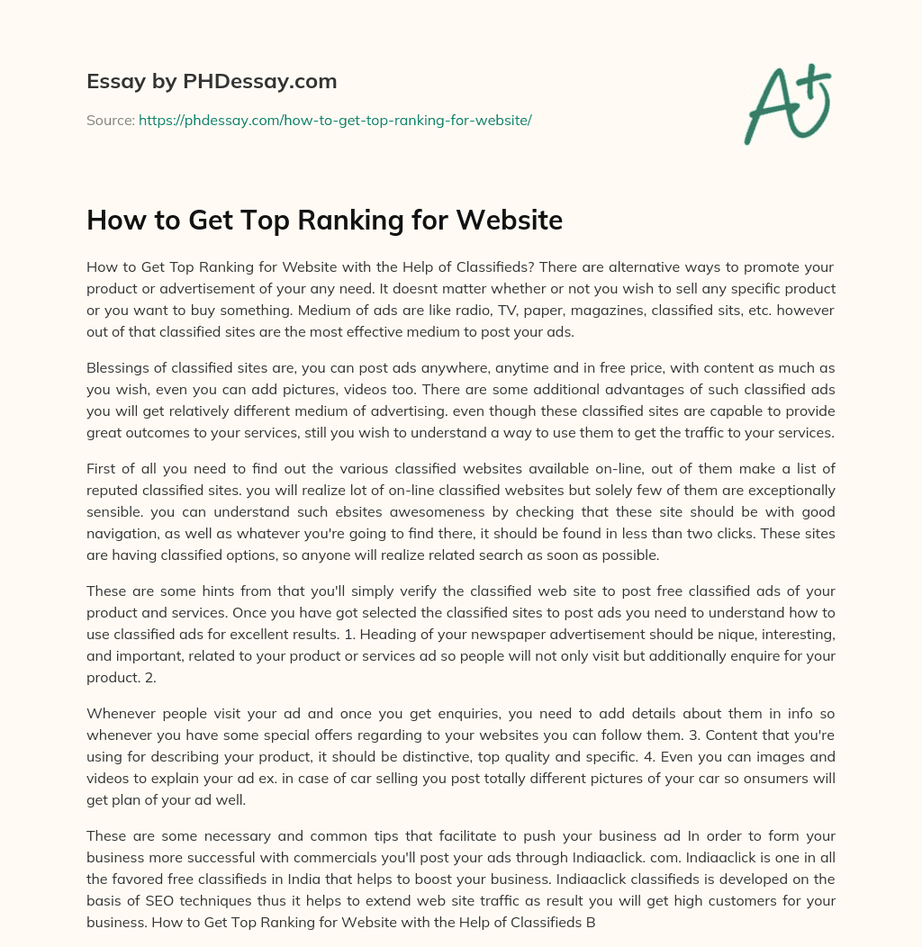 How to Get Top Ranking for Website (500 Words) - PHDessay.com