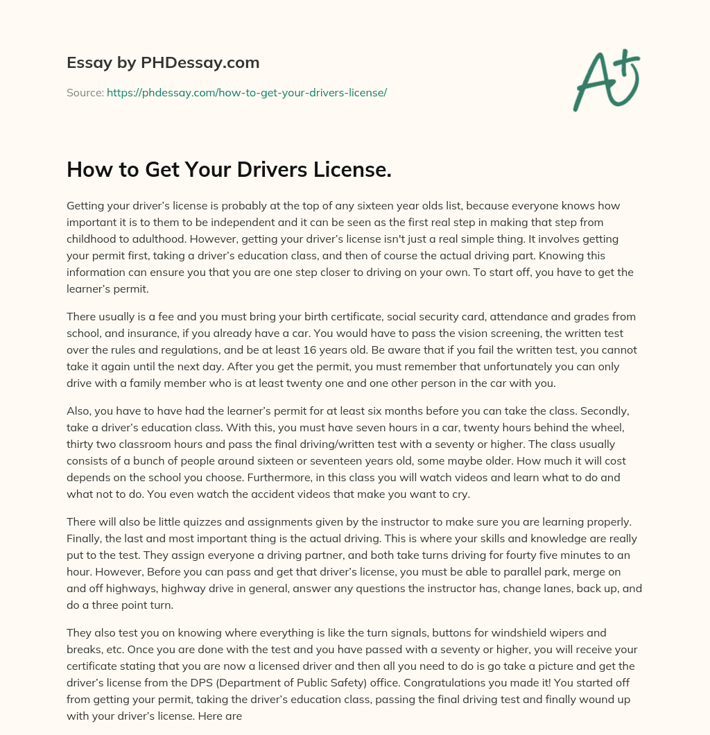 How to Get Your Drivers License. (500 Words) - PHDessay.com