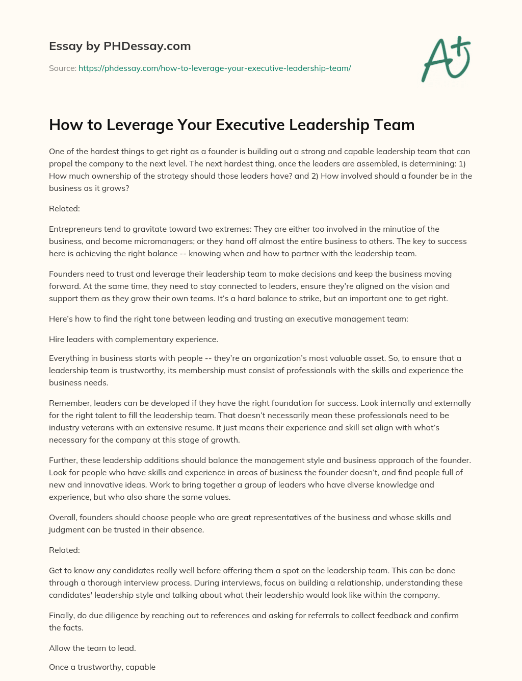 How to Leverage Your Executive Leadership Team - PHDessay.com