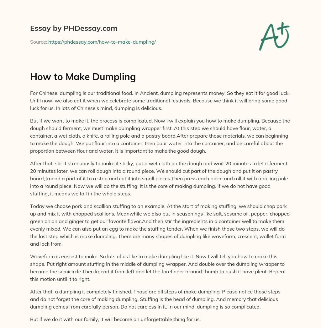 How to Make Dumpling (500 Words) - PHDessay.com