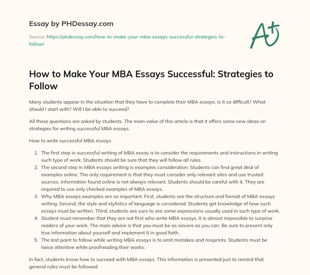 How to Make Your MBA Essays Successful: Strategies to Follow (300 Words ...