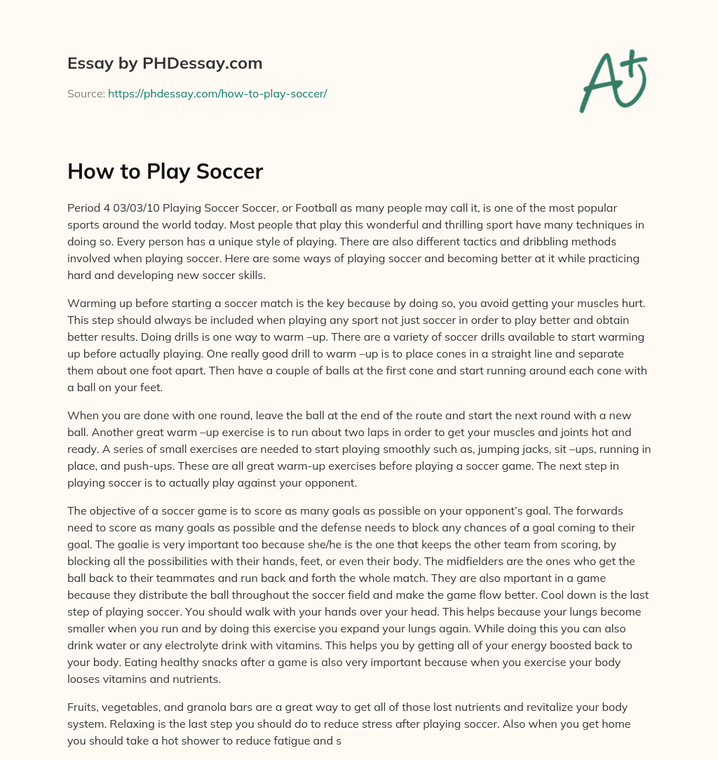 How to Play Soccer (600 Words) - PHDessay.com