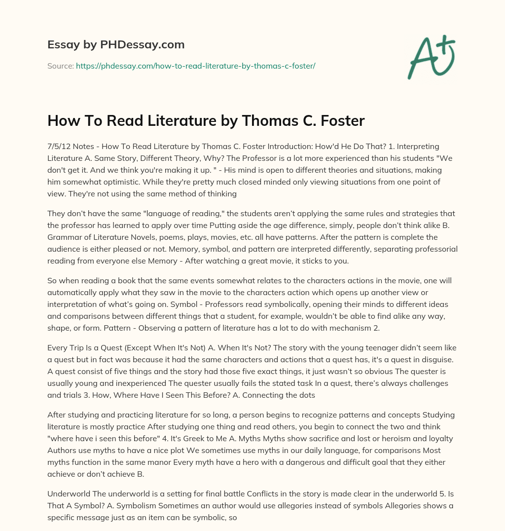 How To Read Literature by Thomas C. Foster - PHDessay.com