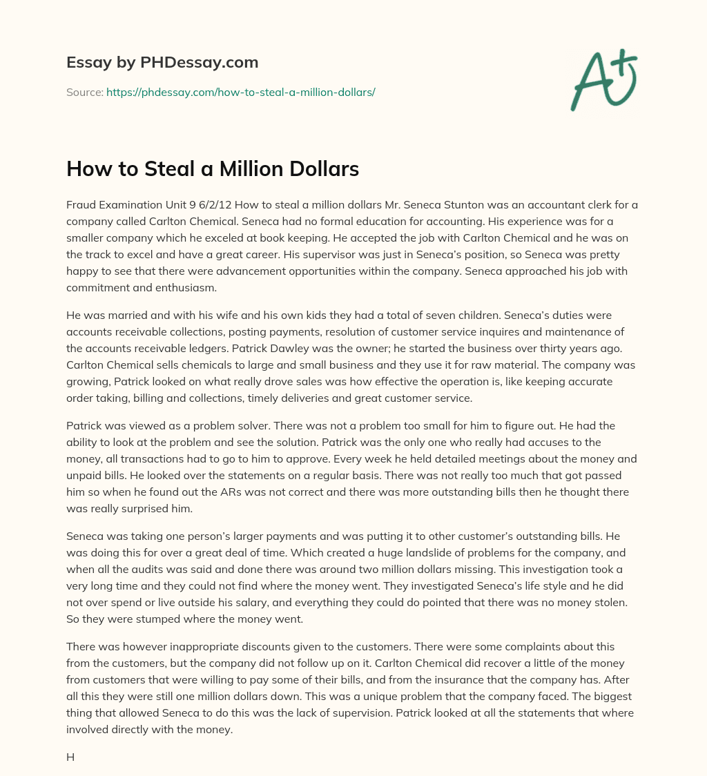 How to Steal a Million Dollars (600 Words) - PHDessay.com