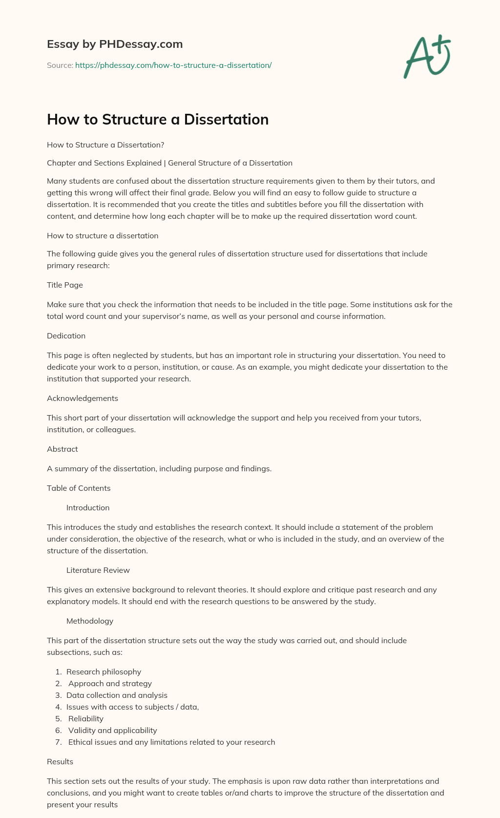 How to Structure a Dissertation - PHDessay.com