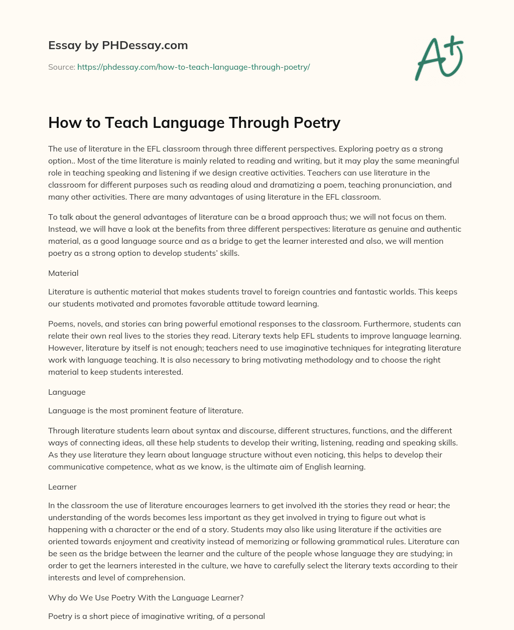 How to Teach Language Through Poetry - PHDessay.com