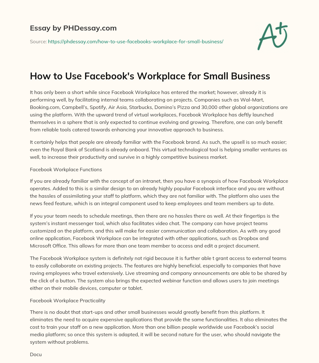 How to Use Facebook's Workplace for Small Business - PHDessay.com