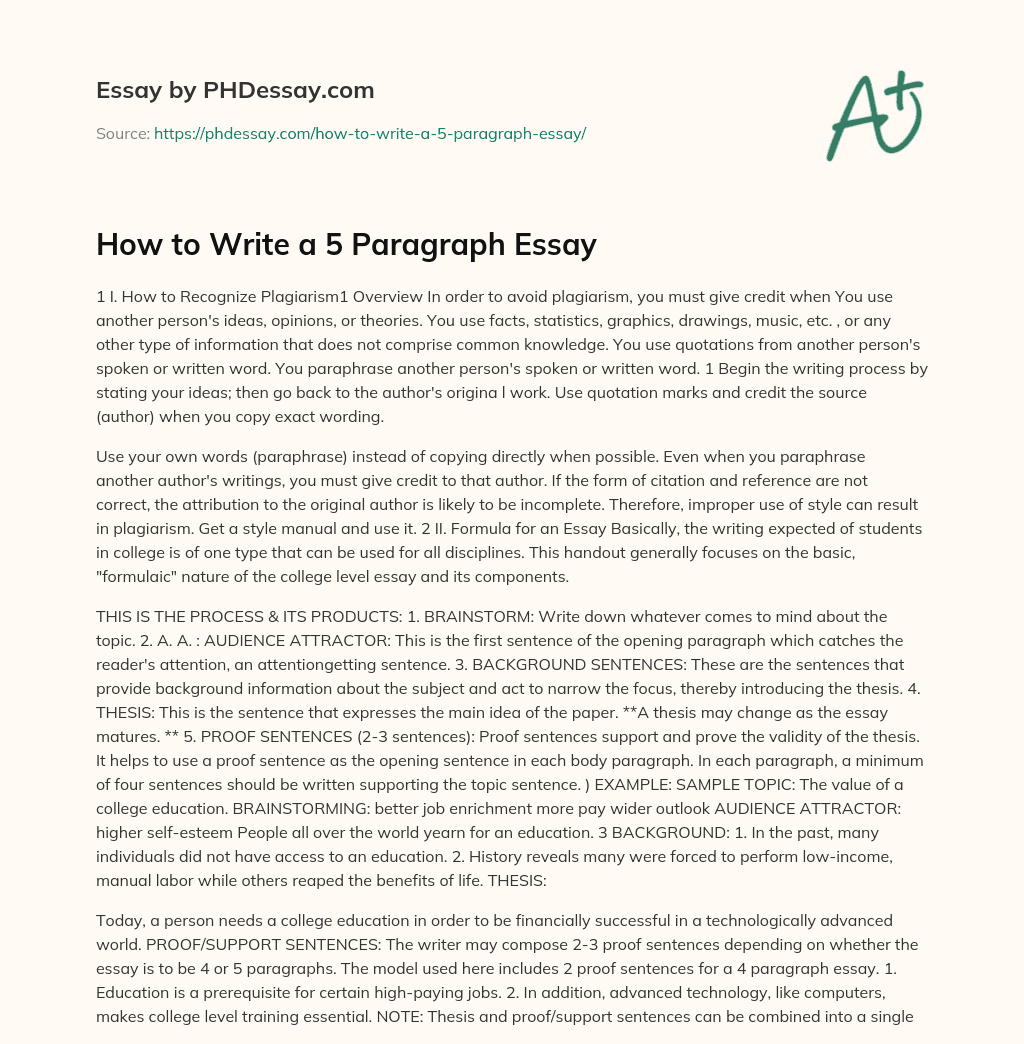 How To Write A 5 Paragraph Essay Thesis Example - PHDessay.com