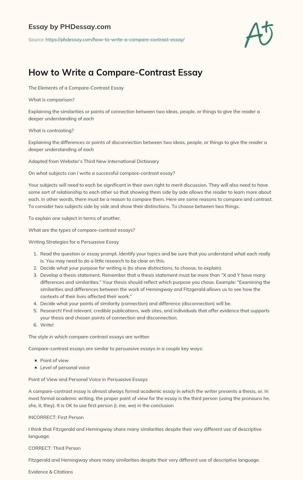 How to Write a Compare-Contrast Essay - PHDessay.com