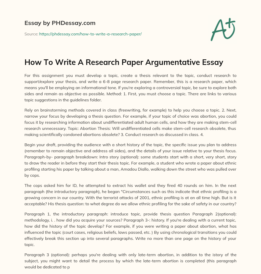 How To Write A Research Paper Argumentative Essay (600 Words ...