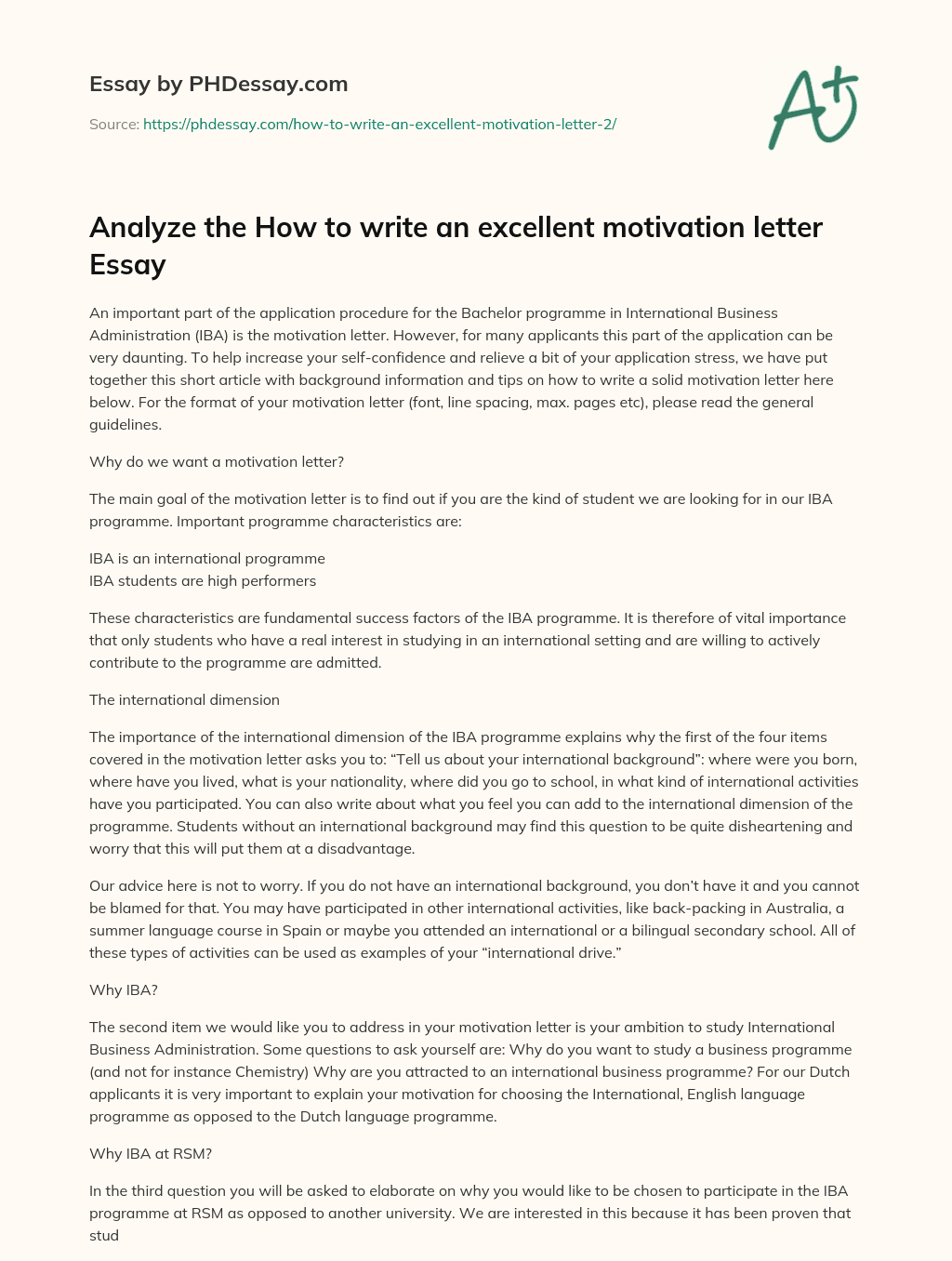 Analyze the How to write an excellent motivation letter Essay ...