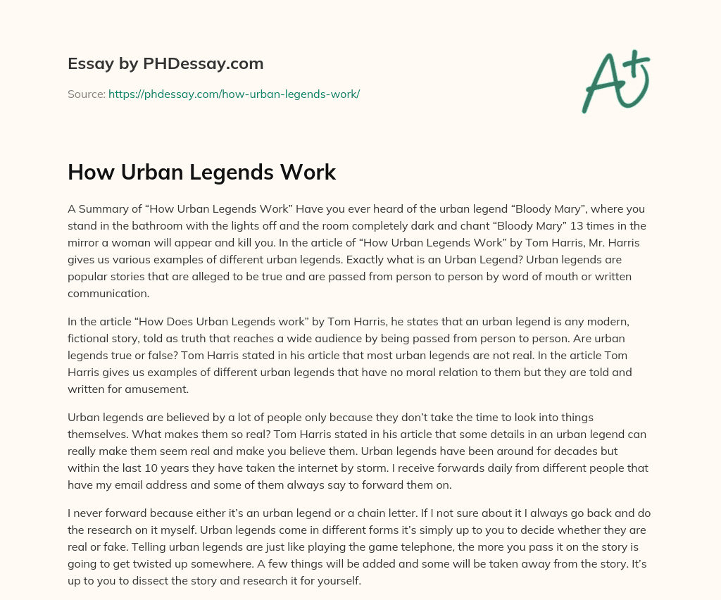 How Urban Legends Work (400 Words) - PHDessay.com