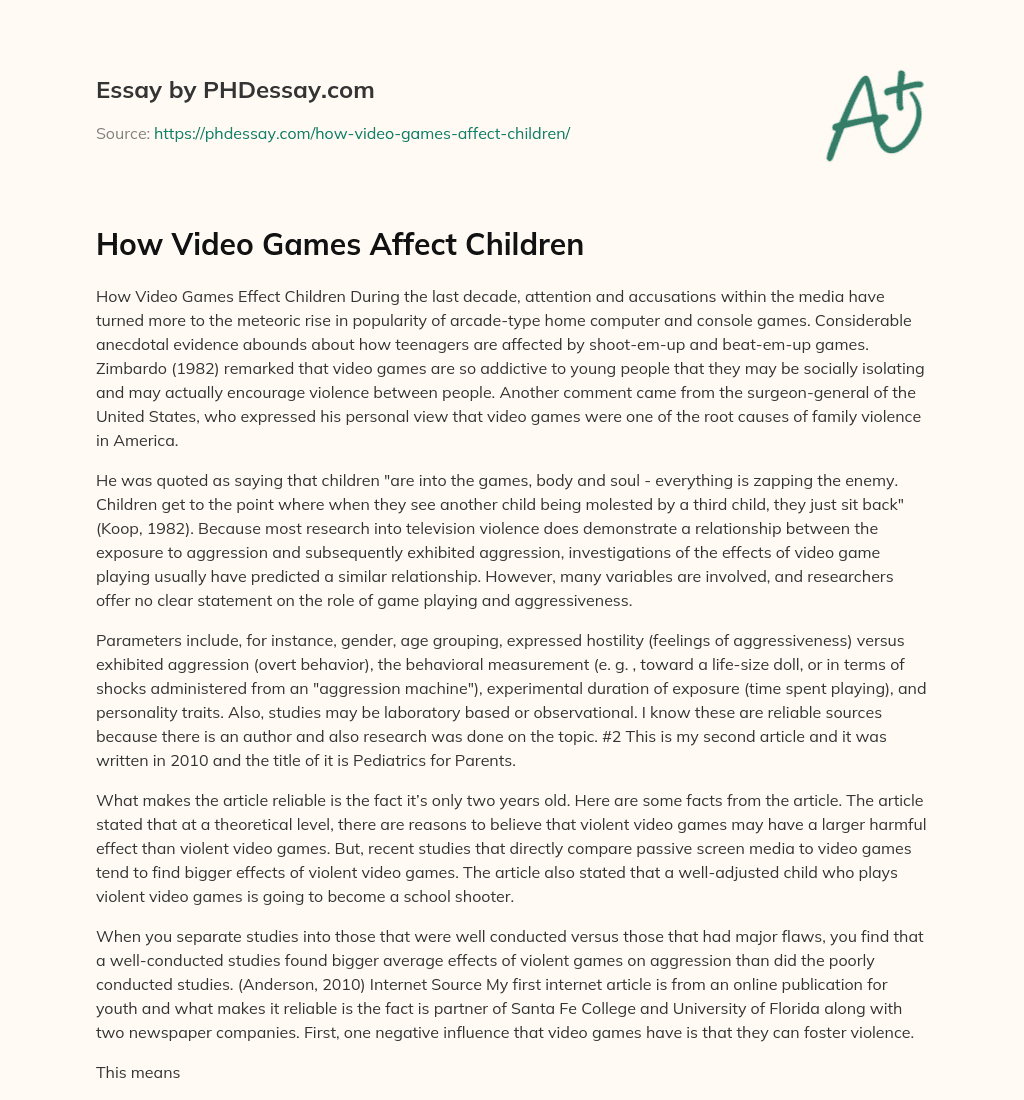 How Video Games Affect Children - PHDessay.com