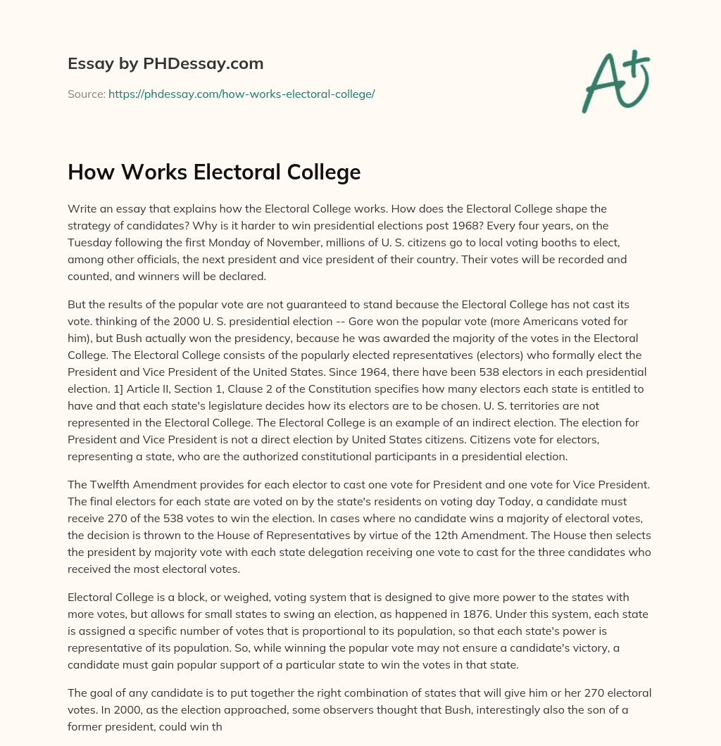 How Works Electoral College - PHDessay.com