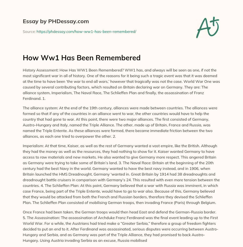 How Ww1 Has Been Remembered - PHDessay.com