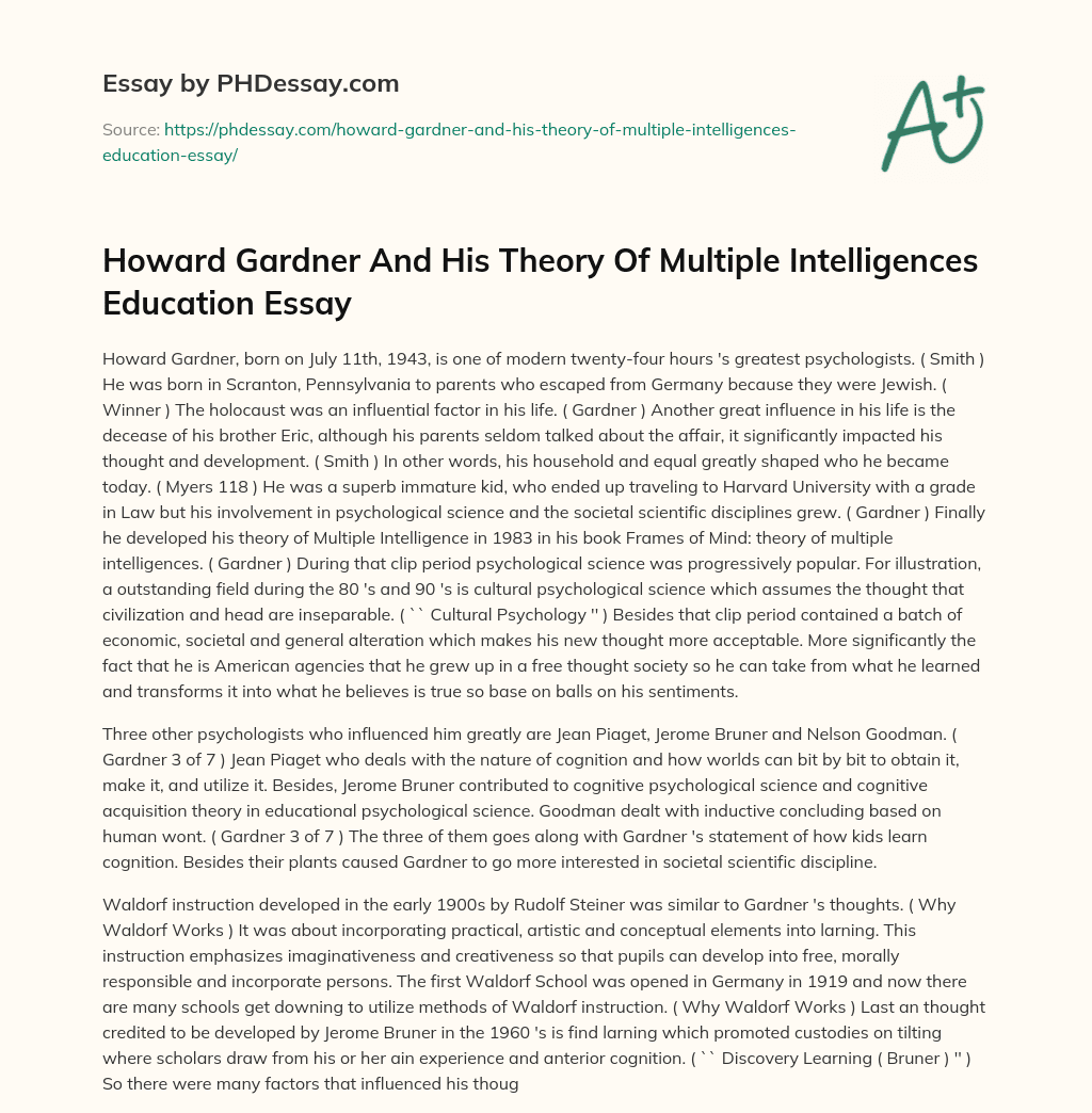 Howard Gardner And His Theory Of Multiple Intelligences Education Essay ...