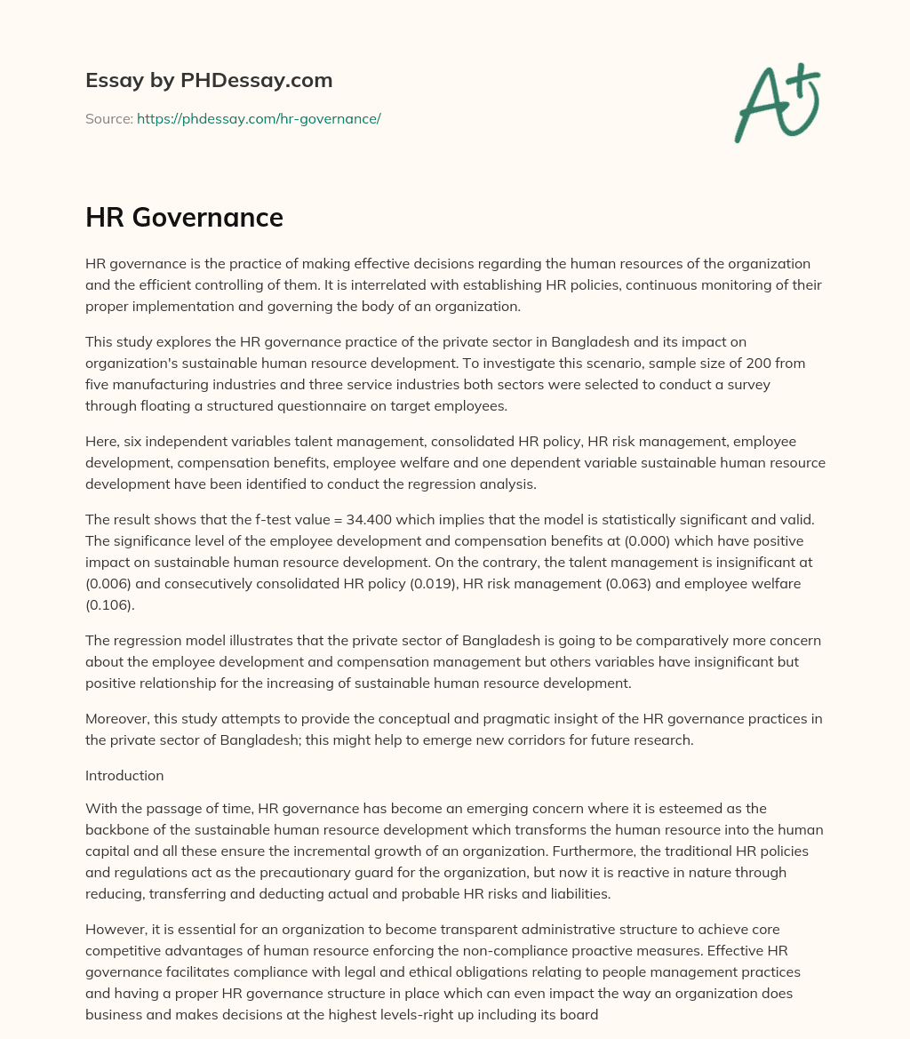 HR Governance - PHDessay.com