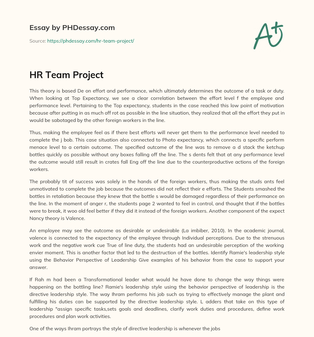 HR Team Project - PHDessay.com
