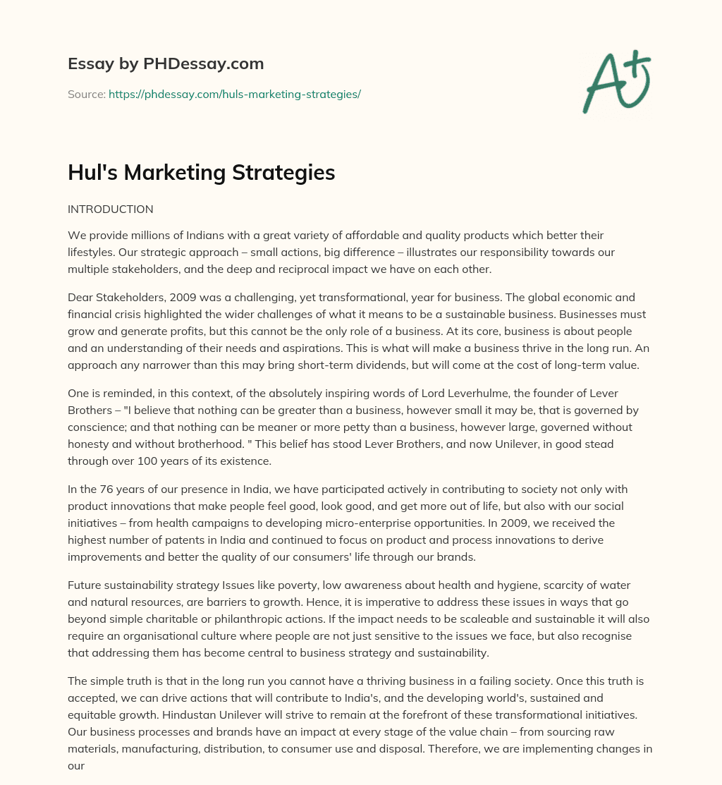 Hul's Marketing Strategies - PHDessay.com